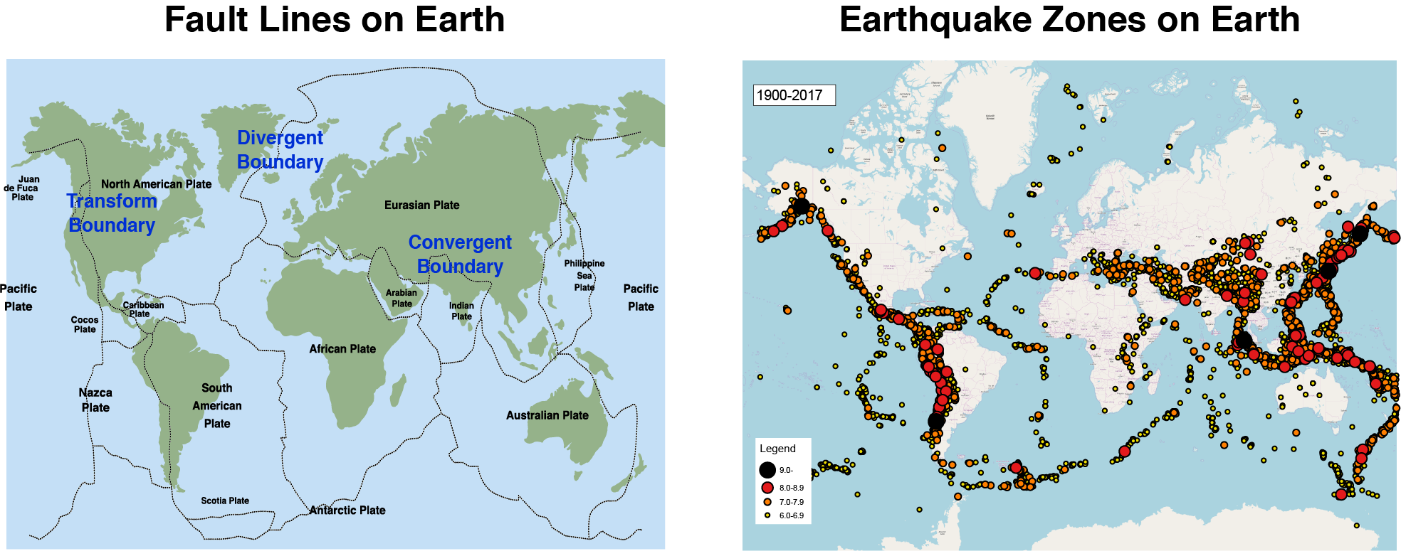 Notice how the earthquakes on the second mapmatch the fault lines on ...